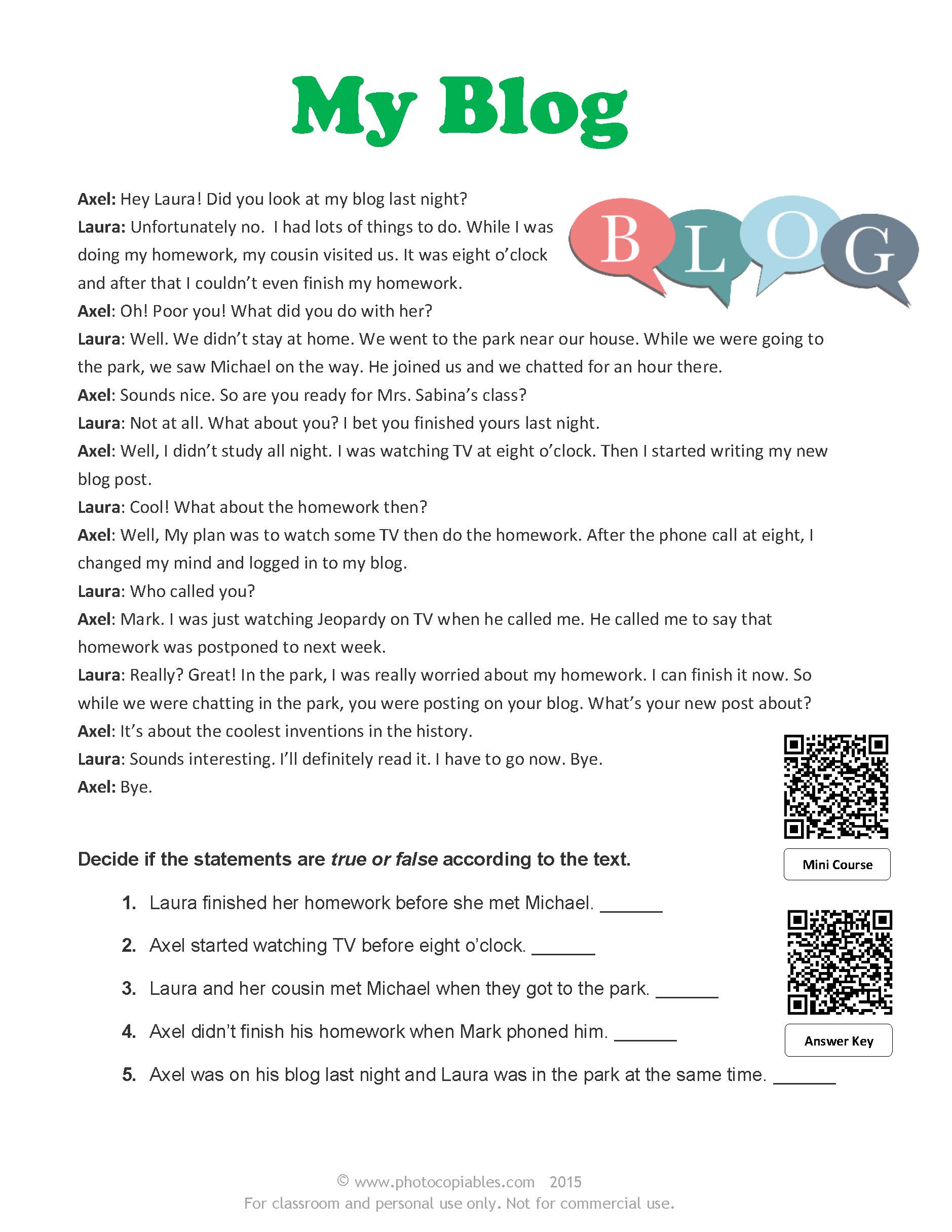 Past Simple Vs Past Continuous Reading Text Quiz Photocopiables